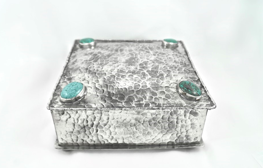 J. Alexander Square Box with Dimples and 4 Turquoise Stones (6"x6 ...