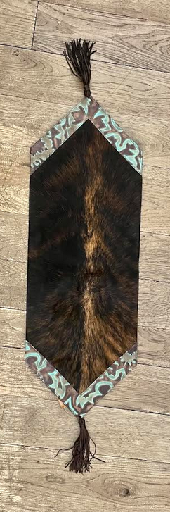 Brindle Color Cowhide & Leather w/ Fringe Table Runner – Tippy Canoe